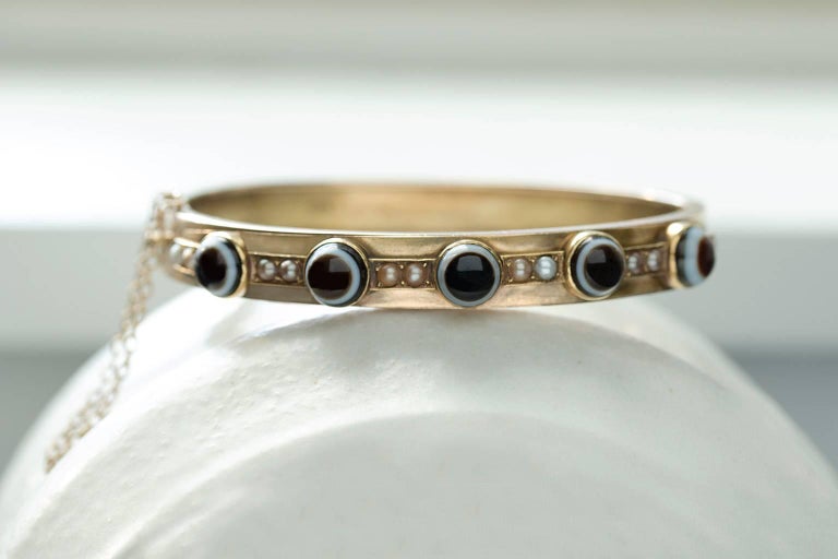 Victorian Bullseye Banded Agate Gold Bangle at 1stDibs