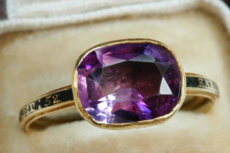 Georgian Amethyst Black Enamel Gold Ring at 1stDibs