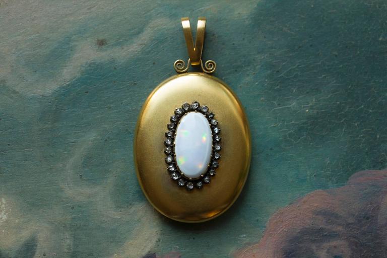 Victorian Large Opal Diamond Gold Locket at 1stDibs