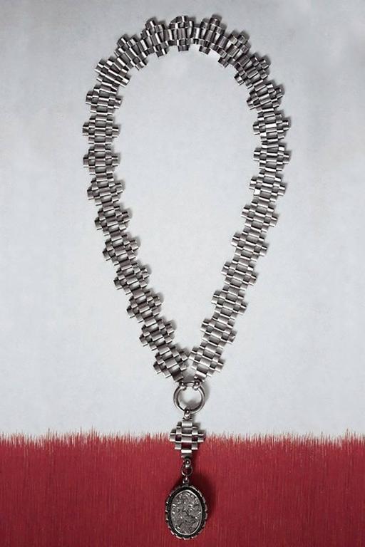 Victorian Sterling Silver Collar and Locket For Sale at 1stDibs