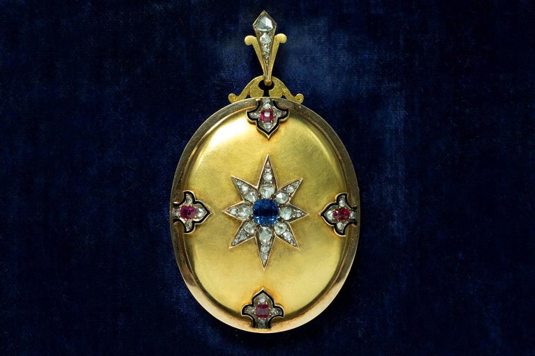Antique Victorian Sapphire Diamond Ruby Gold Locket at 1stDibs