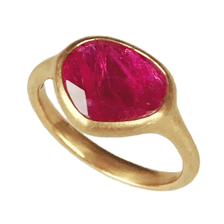 Dalben Drop Shape Rose Cut Slice Ruby Yellow Gold Ring For Sale at 1stDibs