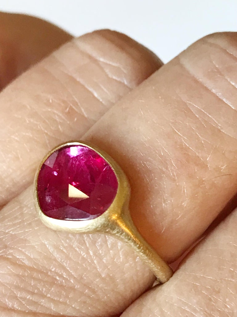 Dalben Drop Shape Rose Cut Slice Ruby Yellow Gold Ring For Sale at 1stDibs