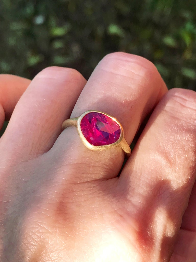 Dalben Drop Shape Rose Cut Slice Ruby Yellow Gold Ring For Sale at 1stDibs