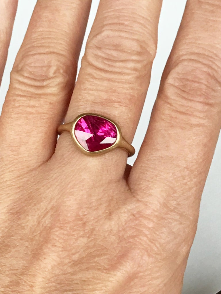 Dalben Drop Shape Rose Cut Slice Ruby Yellow Gold Ring For Sale at 1stDibs