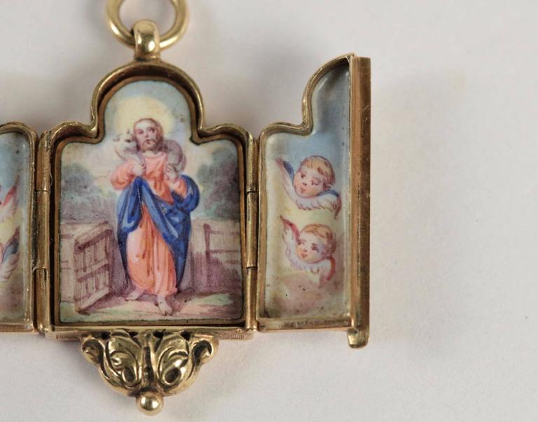 Antique French Triptych Enamel Gold Pendant at 1stDibs