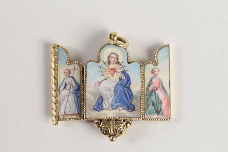 Antique French Triptych Enamel Gold Pendant at 1stDibs