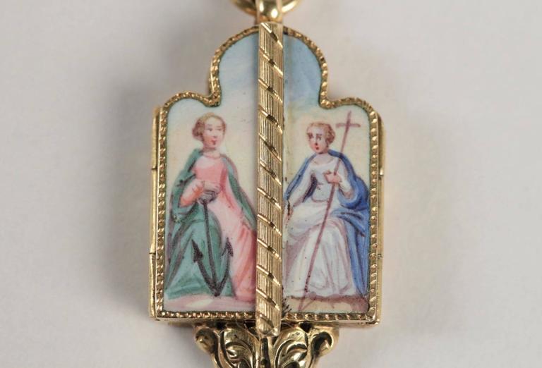 Antique French Triptych Enamel Gold Pendant at 1stDibs