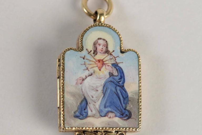 Antique French Triptych Enamel Gold Pendant at 1stDibs