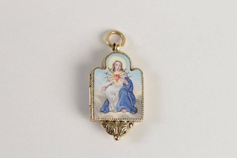 Antique French Triptych Enamel Gold Pendant at 1stDibs