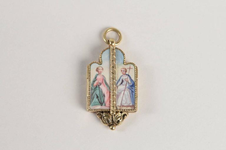 Antique French Triptych Enamel Gold Pendant at 1stDibs