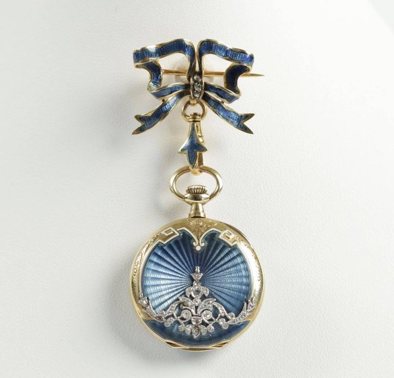 Gold Enamel and Diamonds Ladies Pocket Watch at 1stDibs