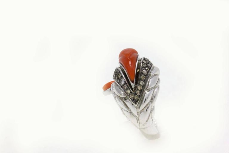Fancy Diamond Italian Coral Gold Rooster Ring For Sale at 1stDibs ...