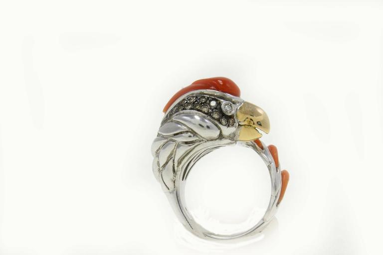 Fancy Diamond Italian Coral Gold Rooster Ring For Sale at 1stDibs ...