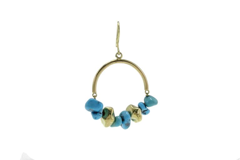 Turquoise Matrix Gold Hoop Gold Earrings For Sale at 1stDibs