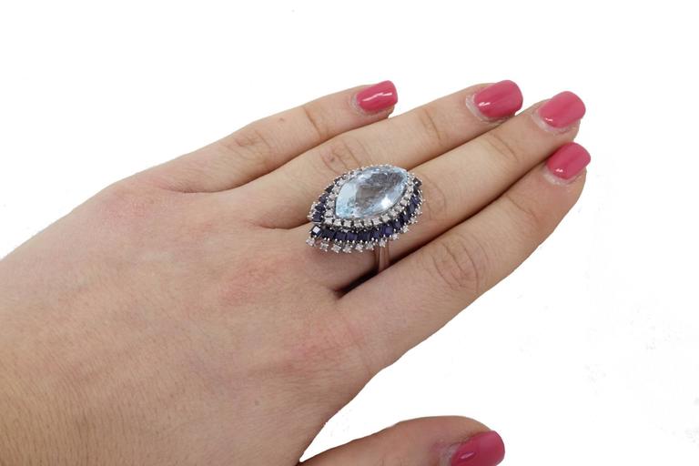 KT 12,47 Aquamarine,KT 0,78 Diamond,KT3,00 Blue Sapphire Gold Ring at ...