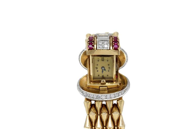 Gold Diamond Ruby Bracelet/Watch For Sale at 1stDibs