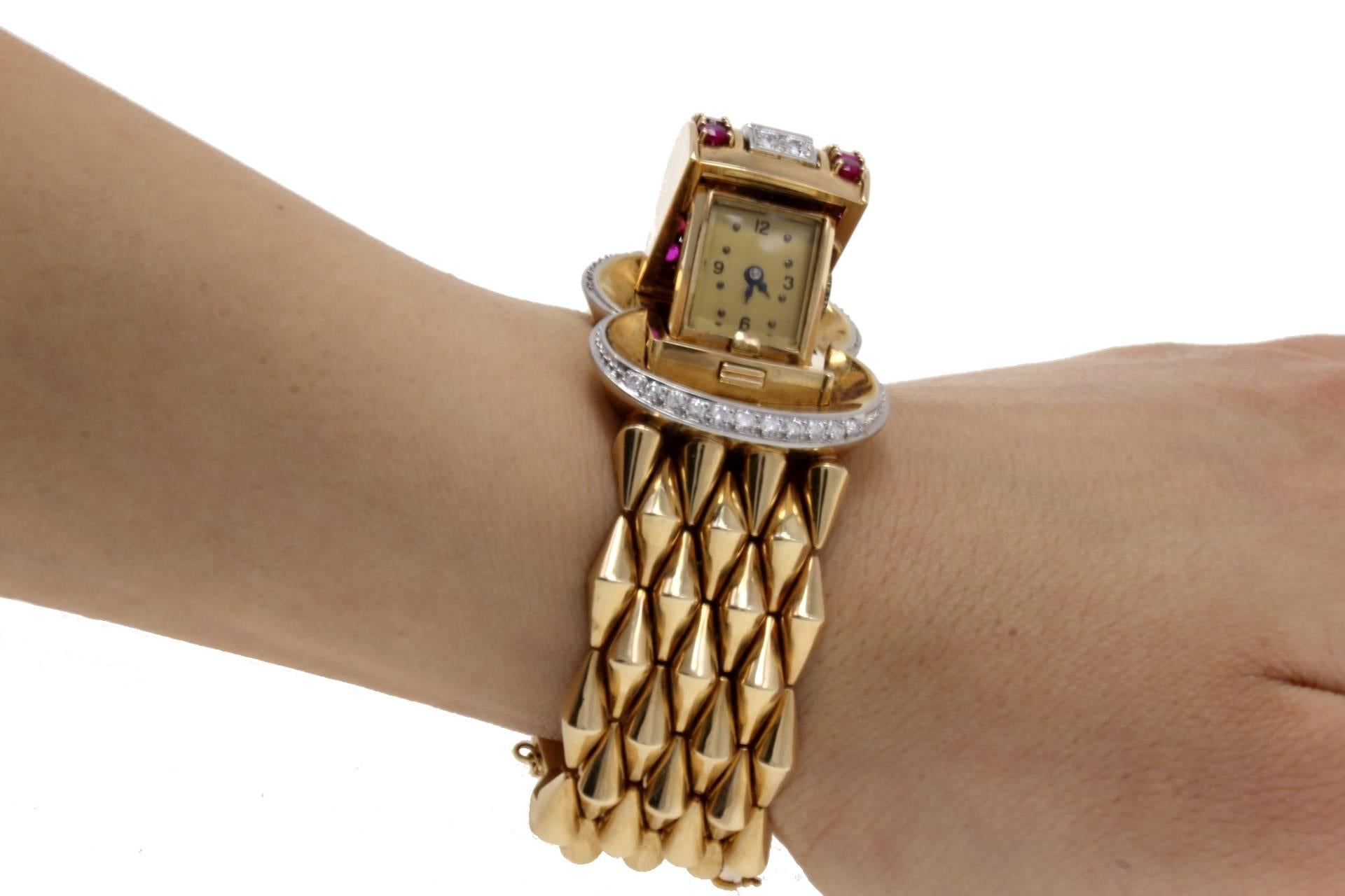 Gold Diamond Ruby Bracelet/Watch at 1stDibs | ruby luise