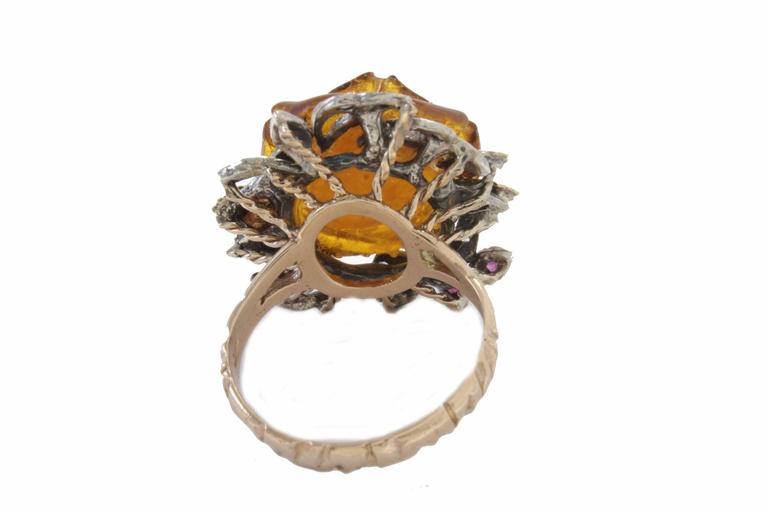 Diamond Ruby and Resin Amber Rose Gold Ring at 1stDibs | amber rose ring