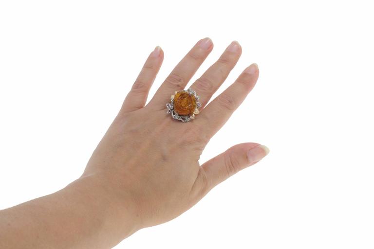 Diamond Ruby and Resin Amber Rose Gold Ring at 1stDibs | amber rose ring