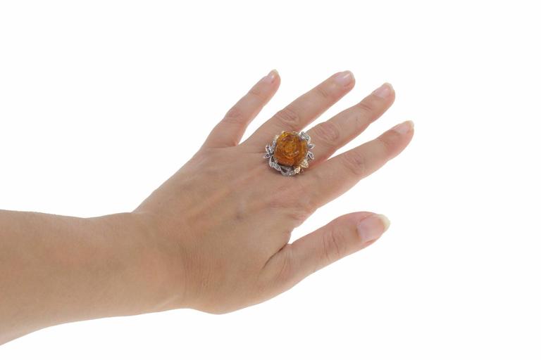 Diamond Ruby and Resin Amber Rose Gold Ring at 1stDibs | amber rose ring