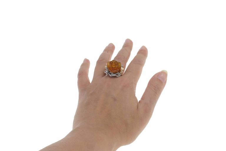 Diamond Ruby and Resin Amber Rose Gold Ring at 1stDibs | amber rose ring