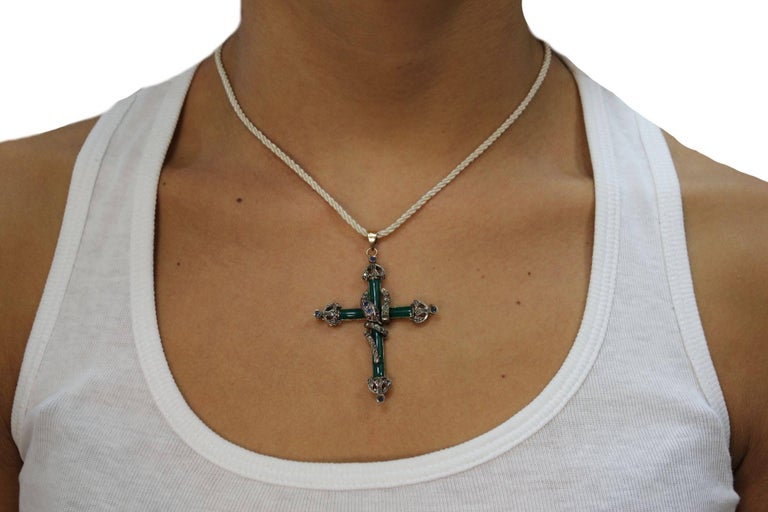 Snake Necklace Gold and silver Diamond Sapphire Ruby Pendant at 1stDibs