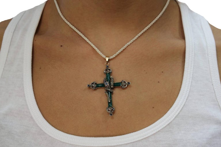 Snake Necklace Gold and silver Diamond Sapphire Ruby Pendant at 1stDibs