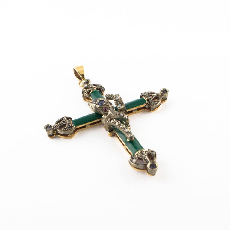 Snake Necklace Gold and silver Diamond Sapphire Ruby Pendant at 1stDibs