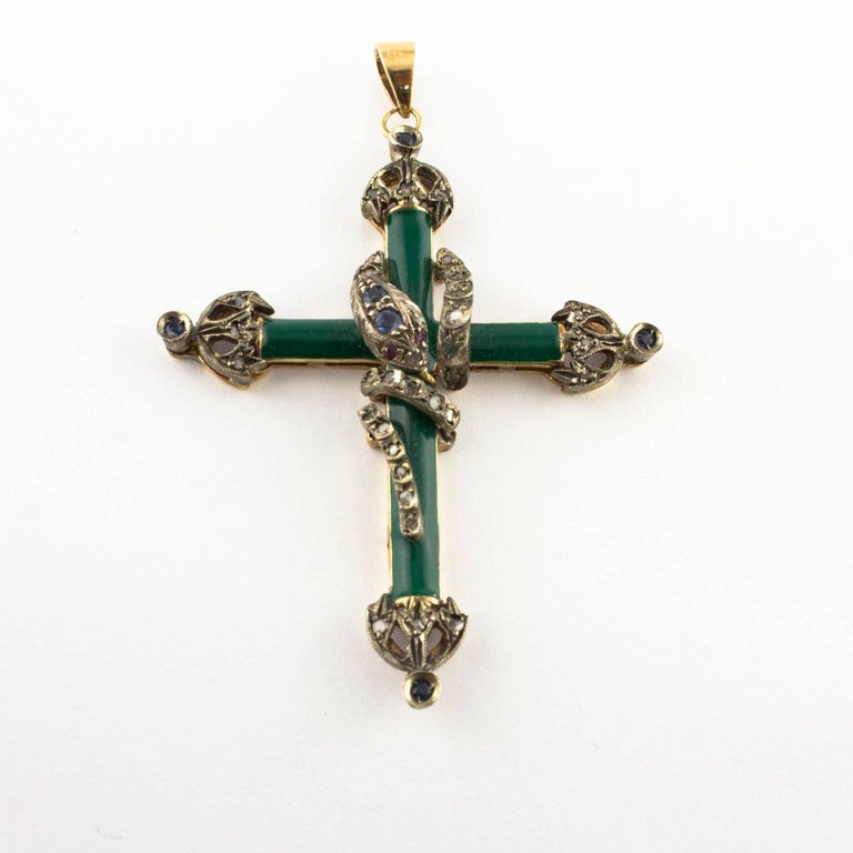 Snake Necklace Gold and silver Diamond Sapphire Ruby Pendant at 1stDibs