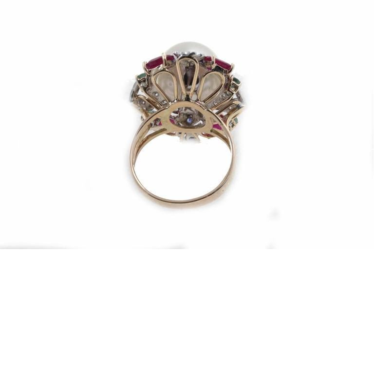 Diamond Ruby Emerald Pearl Gold Ring at 1stDibs