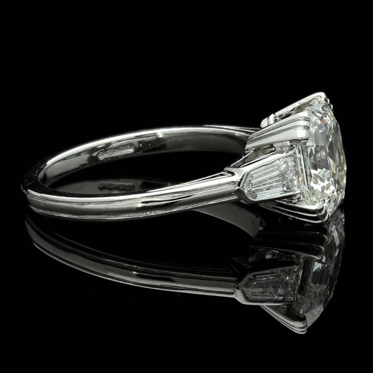 3.07 Carat Asscher Cut Diamond Solitaire Ring With Bullet Shoulders By ...