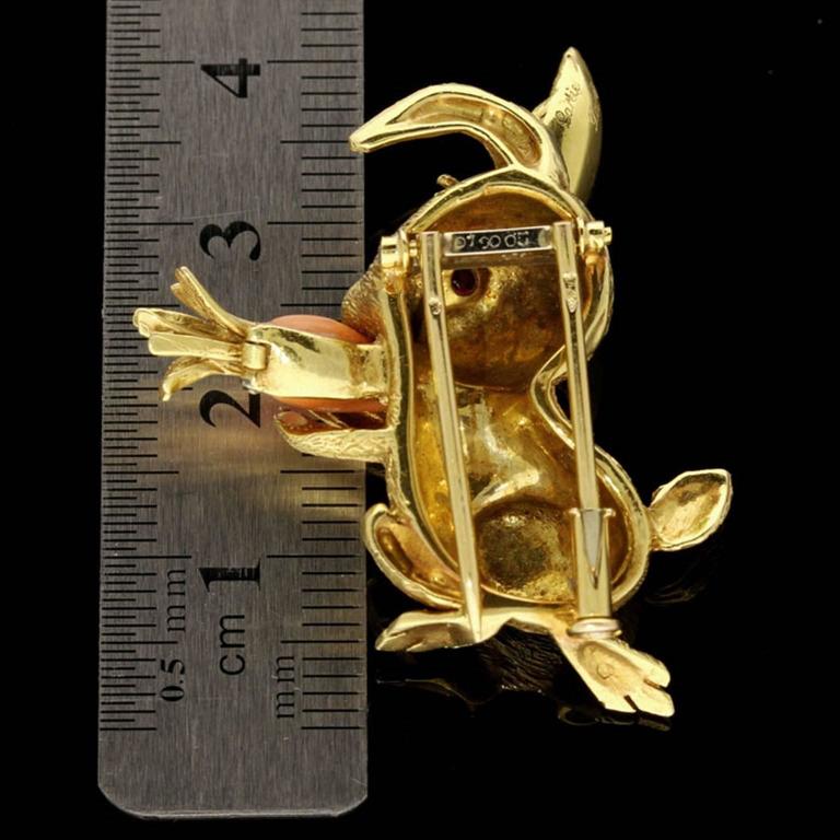 1960s Cartier Charming Coral Gold Rabbit Brooch at 1stDibs