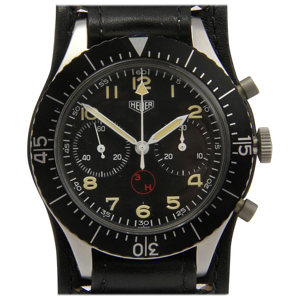 Heuer Stainless Steel Military Chronograph Bundeswehr 3H Wristwatch at ...