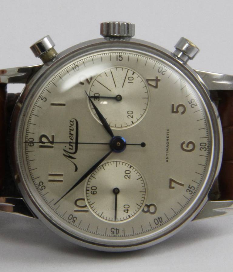 Minerva Stainless Steel Chronograph Wristwatch at 1stDibs