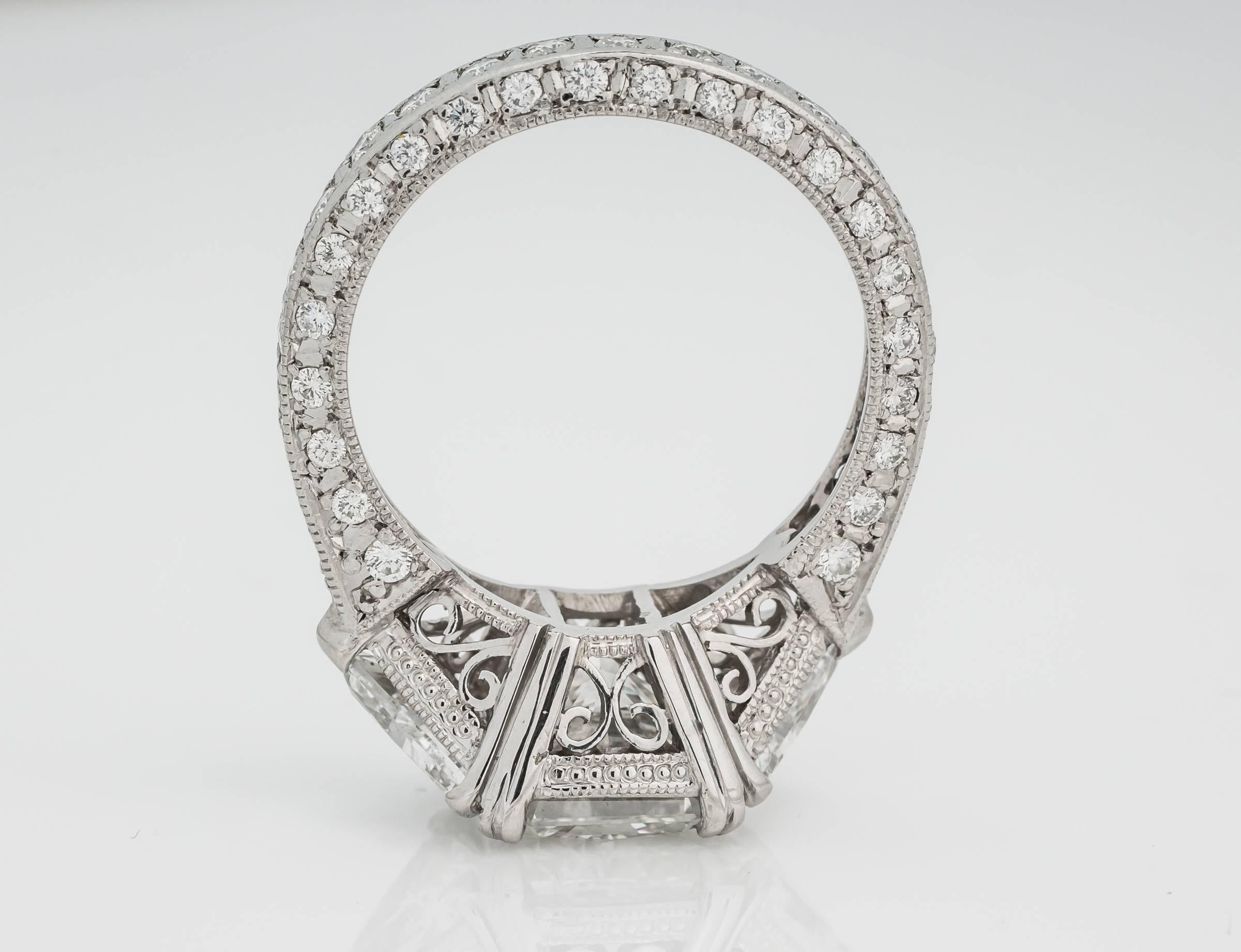 Estate Radiant 3.05 Carat GIA Diamond, Platinum Intricate Ornate ...