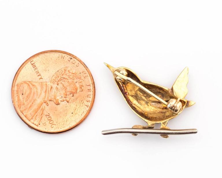 1950s Bird Motif Brooch Pin with Colorful Enamel and 14 Karat Gold at ...