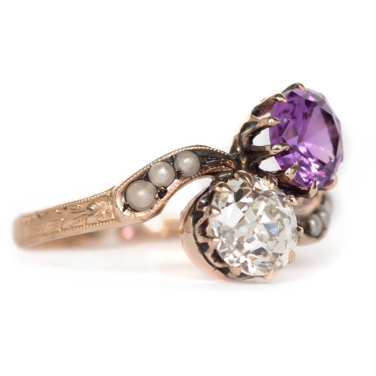 1890s Victorian Diamond and Amethyst 9 Karat Yellow Gold Engagement ...