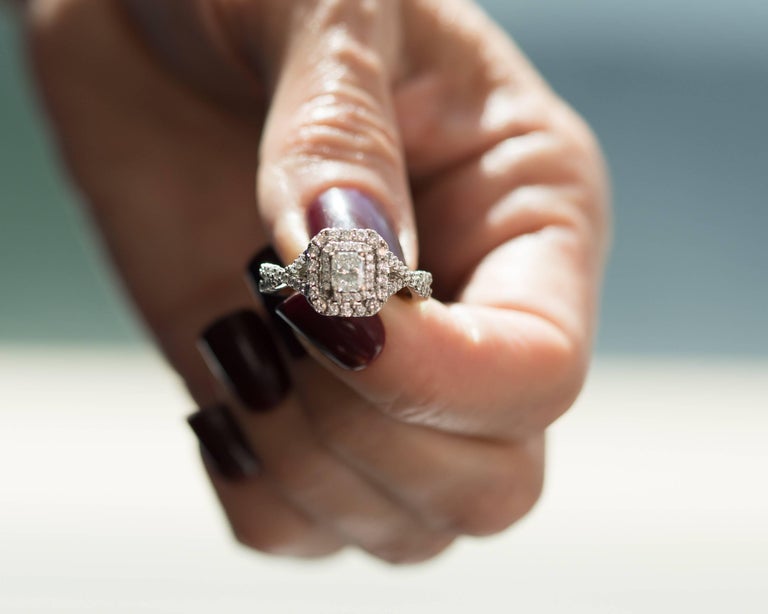 1 Carat Diamond Double Halo 14K Gold Engagement Ring For Sale at ...