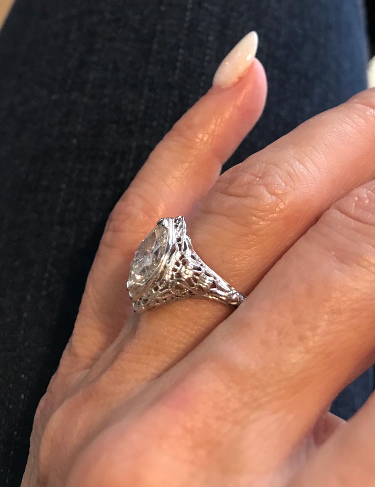 1940s 1 Carat Marquise Diamond Solitaire and 18 Karat White Gold ...