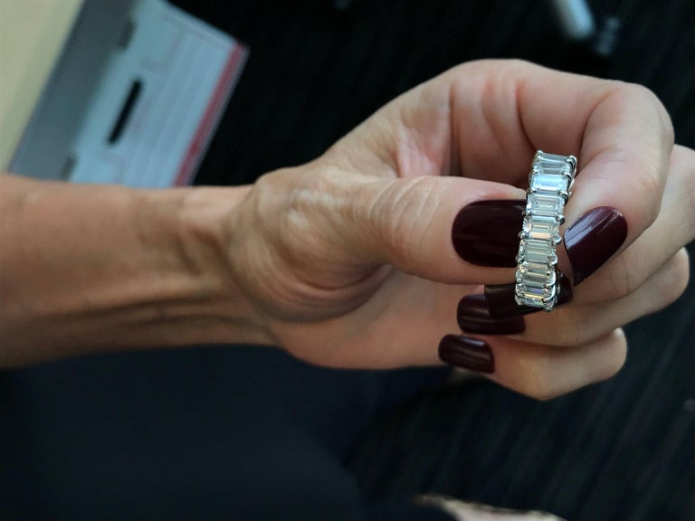 10 Carat Emerald-Cut Diamonds Platinum Eternity Band Ring For Sale at ...