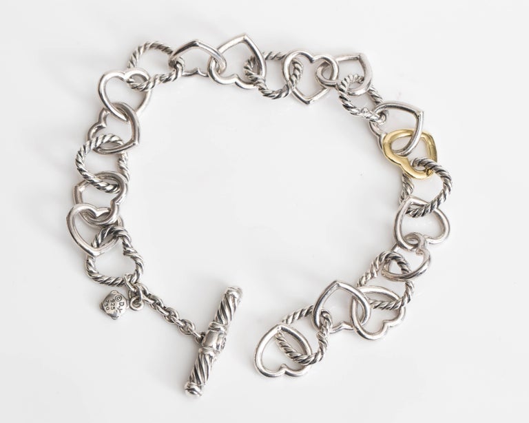 1990s David Yurman Sterling Silver and 18 Karat Gold Cable Heart Link ...