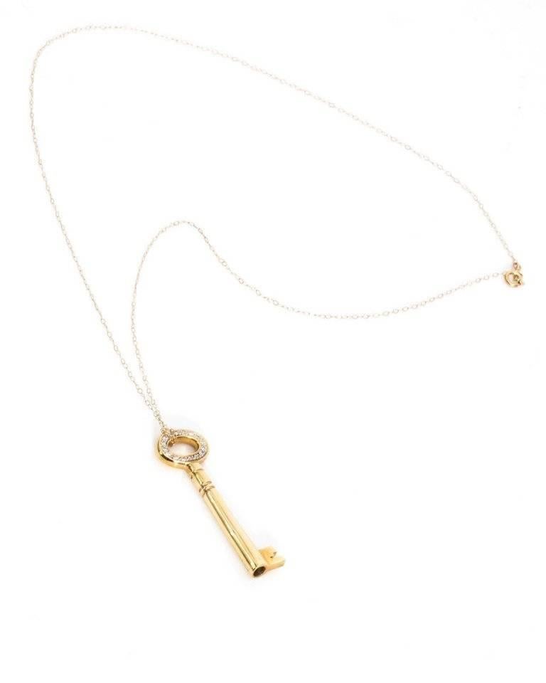 Diamond and 14 Karat Yellow Gold Key Pendant Necklace For Sale at ...