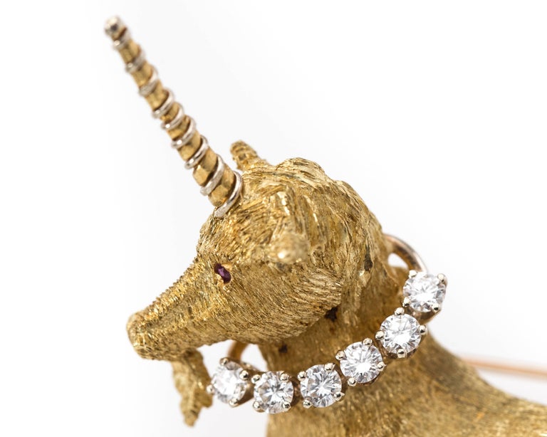 Tiffany and Co Diamond, Ruby and 18 Karat Gold Unicorn Brooch For Sale ...