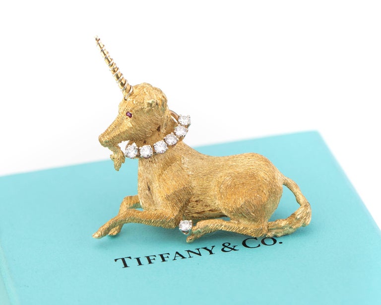 Tiffany and Co Diamond, Ruby and 18 Karat Gold Unicorn Brooch For Sale ...
