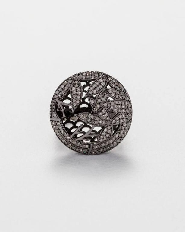 Jade Jagger Opium Bamboo Silver and Diamond RIng For Sale at 1stDibs