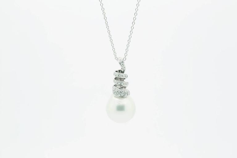 Ferrucci Australian White Pearl Necklace with White Diamonds in 18 ...