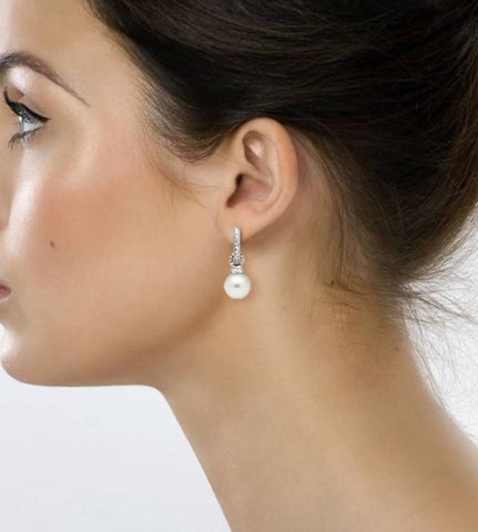 Ferrucci Italy White Pearls and Diamonds gold Earrings at 1stDibs