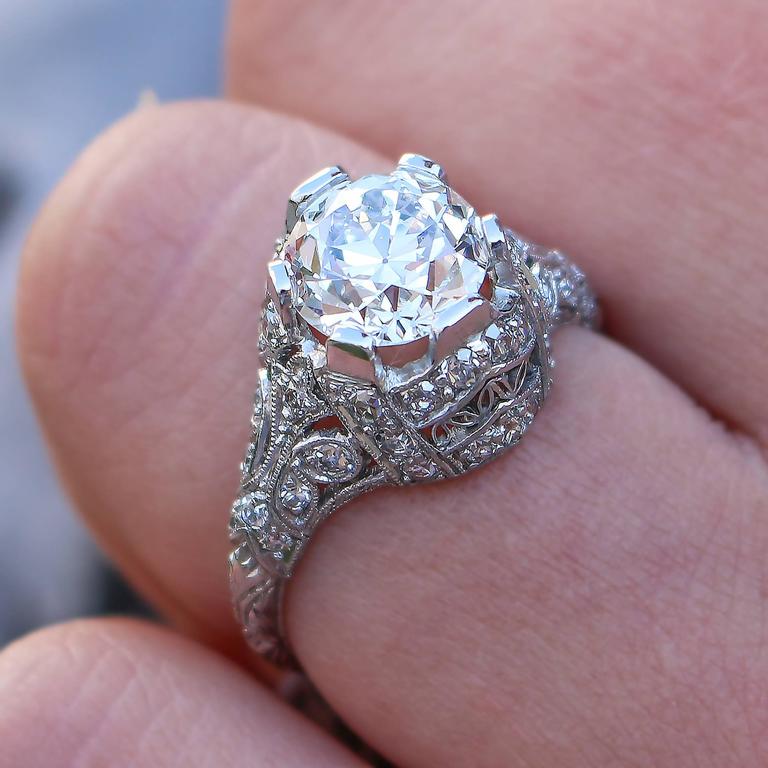 Edwardian GIA Cert 1.87 Carat Diamond Platinum Engagement Ring at ...