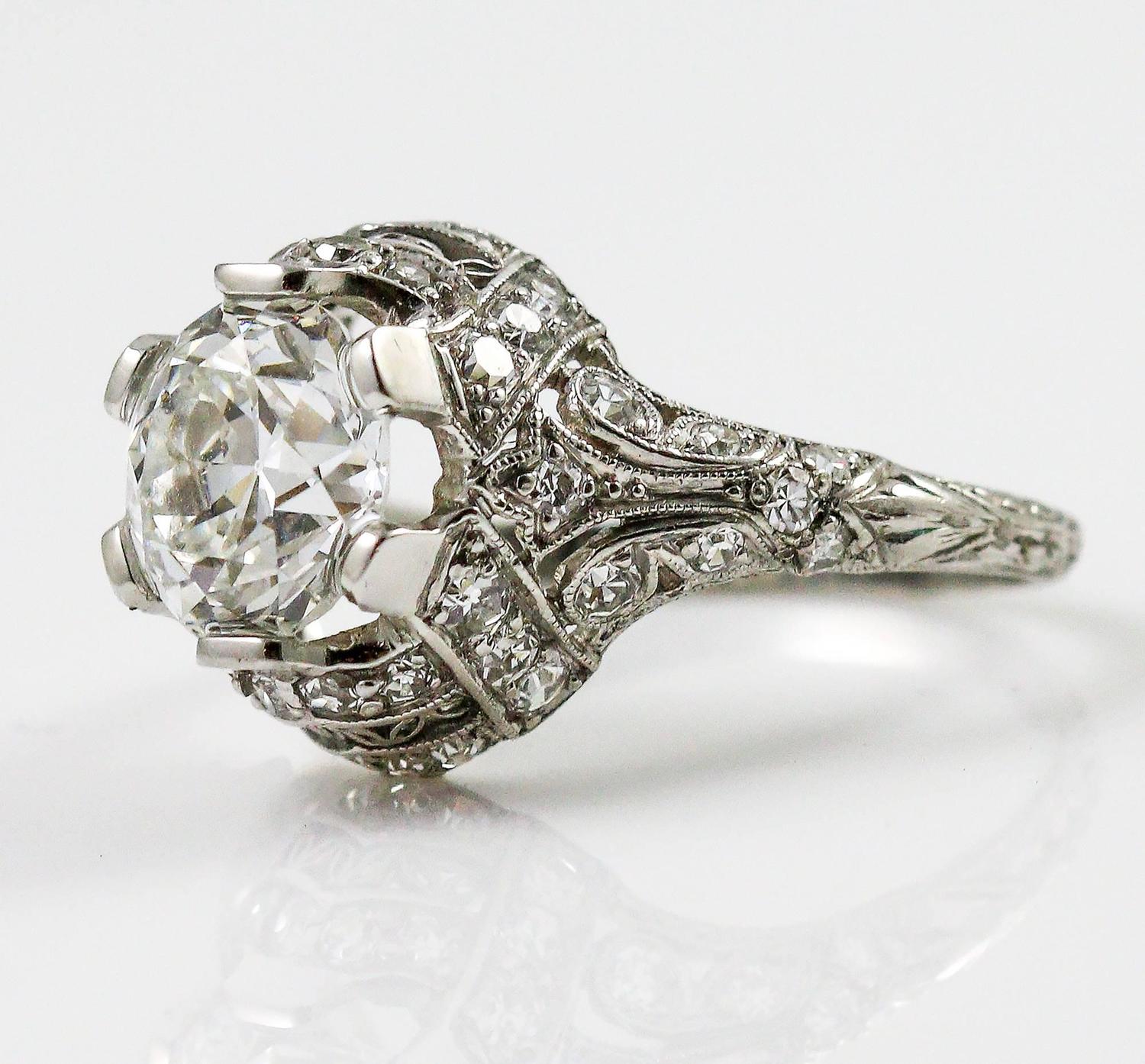 Edwardian GIA Cert 1.87 Carat Diamond Platinum Engagement Ring For Sale ...